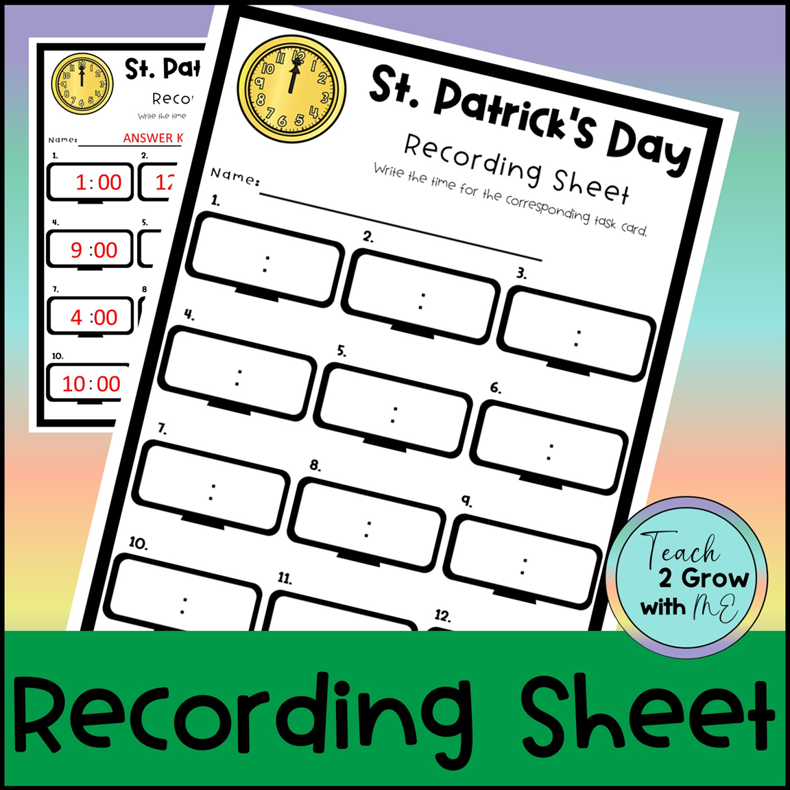 St. Patrick's Day Clip Cards Telling Time by the HOUR Task Cards | Made ...