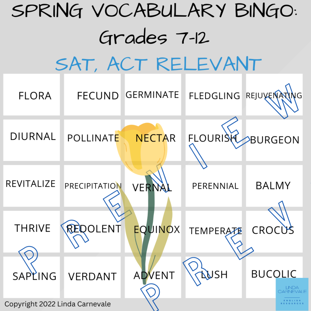 SPRING Vocabulary Bingo with Writing Paragraphs Activity & Poetry ...