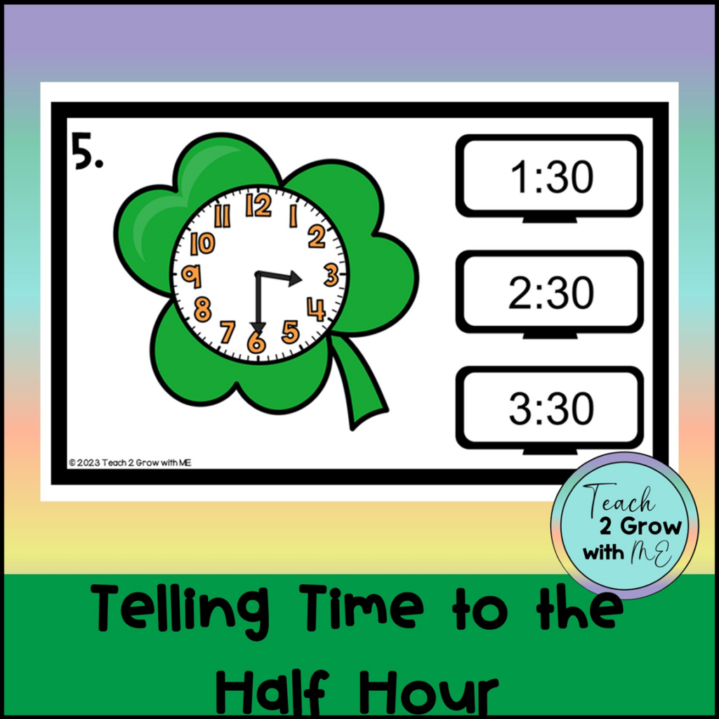 St. Patrick's Day Clip Cards Telling Time to the HALF HOUR Task Cards ...