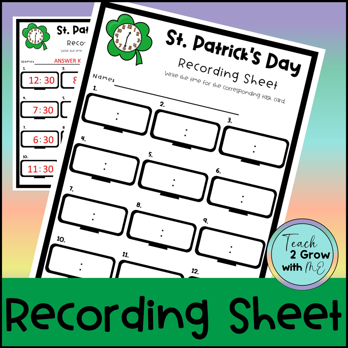 St. Patrick's Day Clip Cards Telling Time to the HALF HOUR Task Cards ...