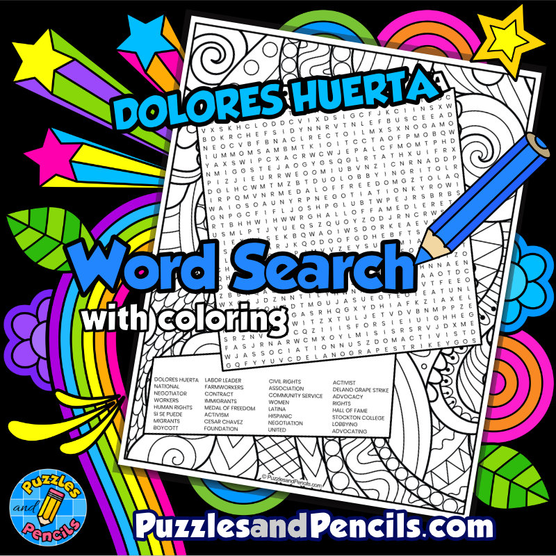 Dolores Huerta Word Search Puzzle with Coloring | Hispanic Women in ...