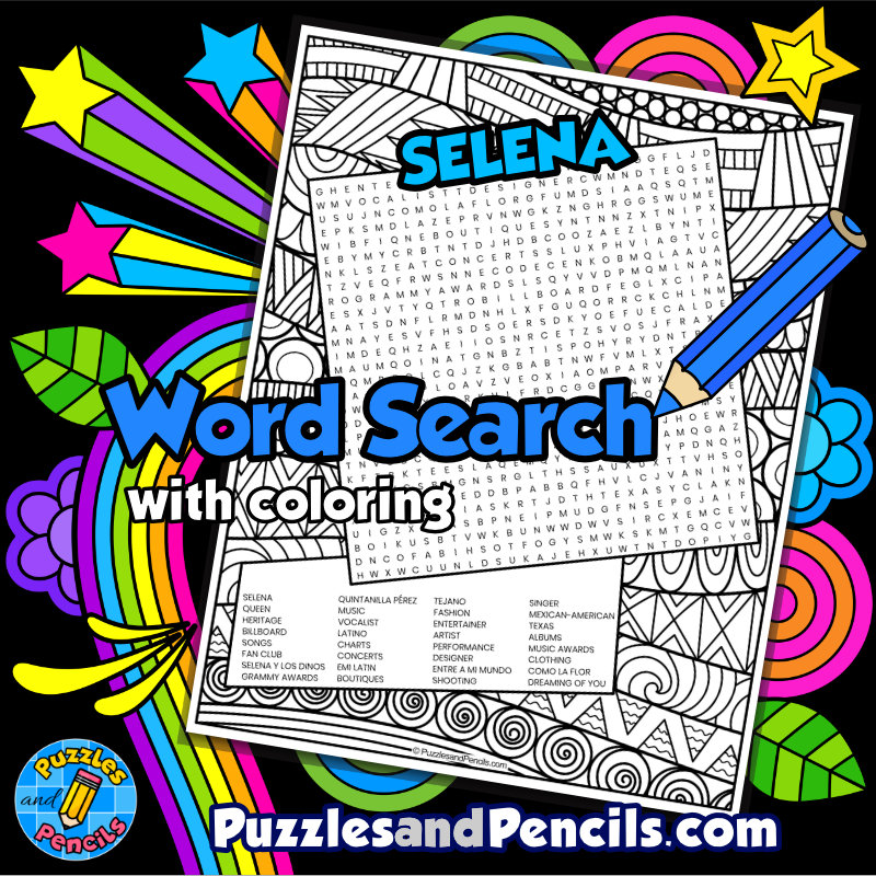 Selena Word Search Puzzle with Coloring | Hispanic Women in History ...