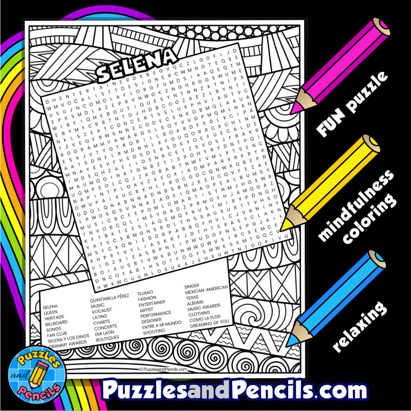 Selena Word Search Puzzle with Coloring | Hispanic Women in History ...