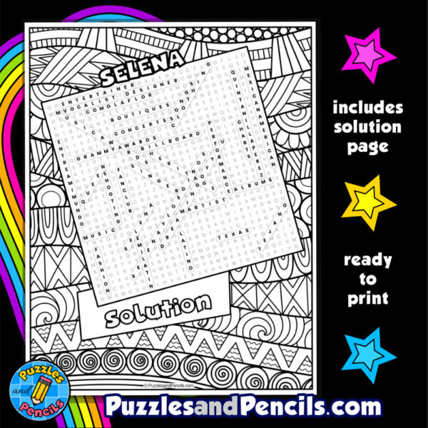 Selena Word Search Puzzle with Coloring | Hispanic Women in History ...