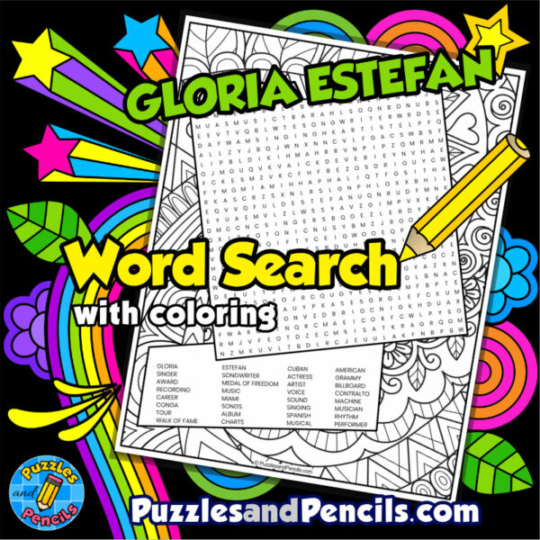 Gloria Estefan Word Search Puzzle with Coloring | Hispanic Women in ...