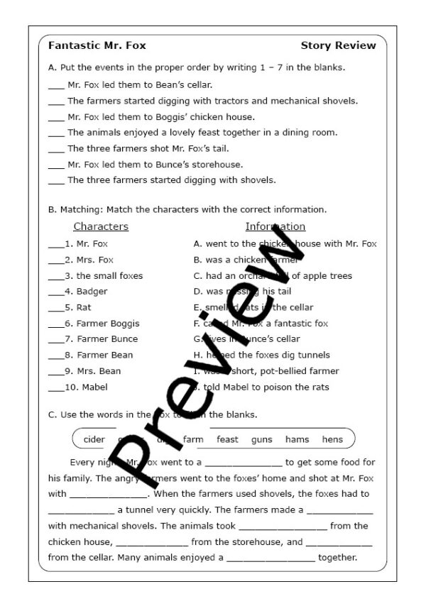 Roald Dahl "Fantastic Mr. Fox" worksheets | Made By Teachers
