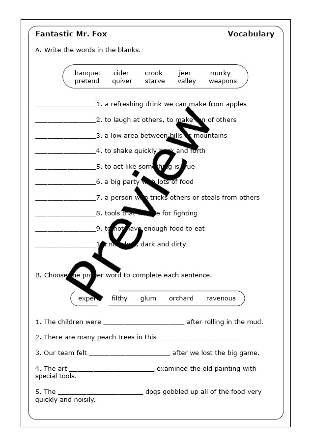 Roald Dahl "Fantastic Mr. Fox" worksheets | Made By Teachers