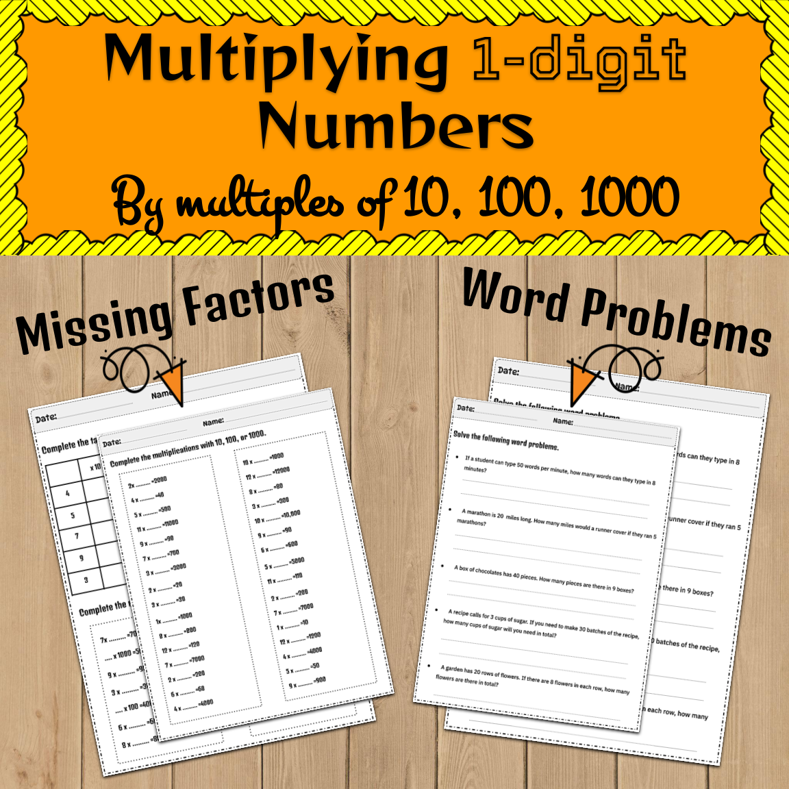 Multiplying 1 Digit Numbers by Multiples of 10, 100, 1000 with Word ...