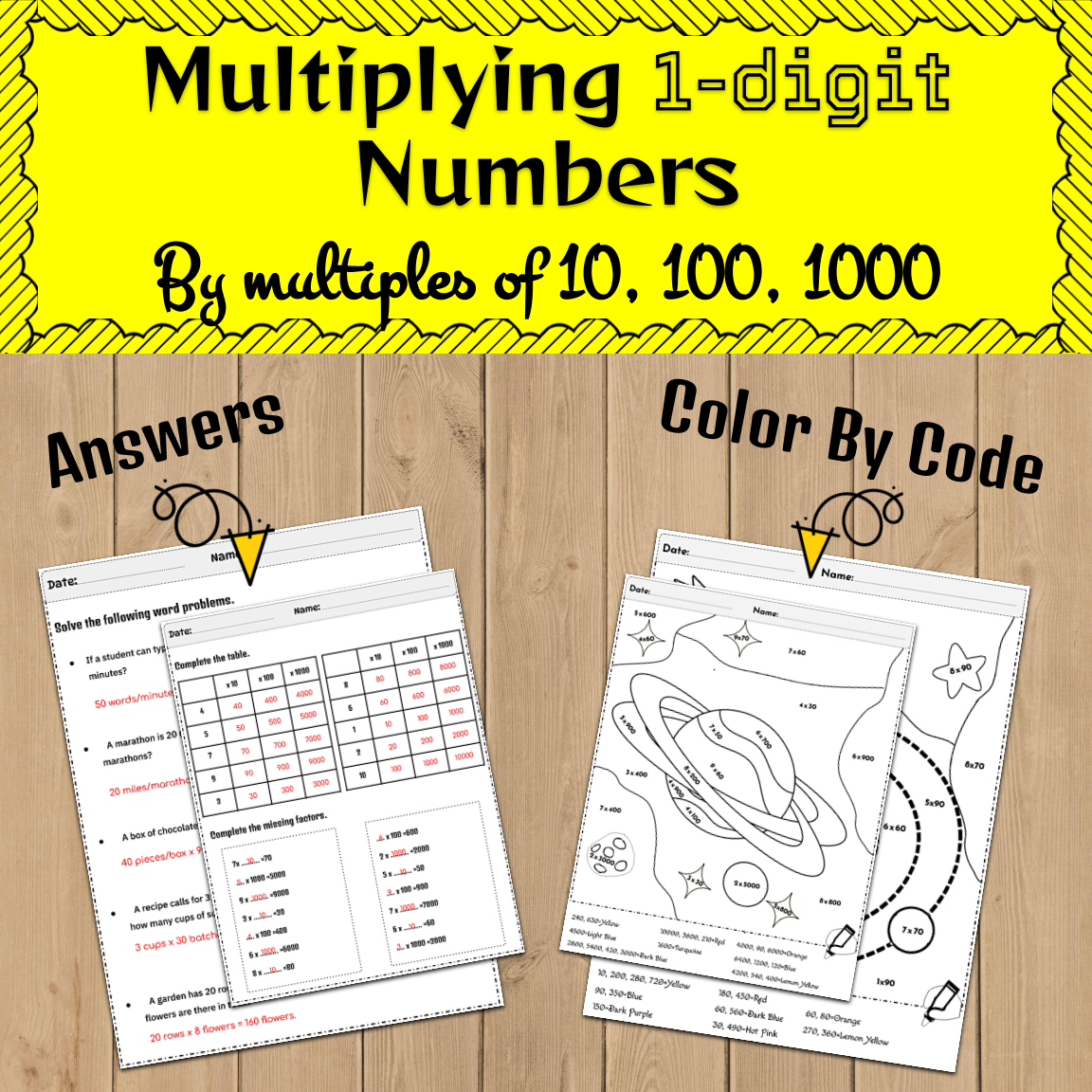 Multiplying 1 Digit Numbers by Multiples of 10, 100, 1000 with Word ...
