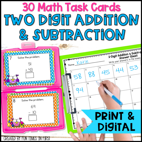 Two Digit Addition and Subtraction Math Task Cards No Regrouping | Made ...