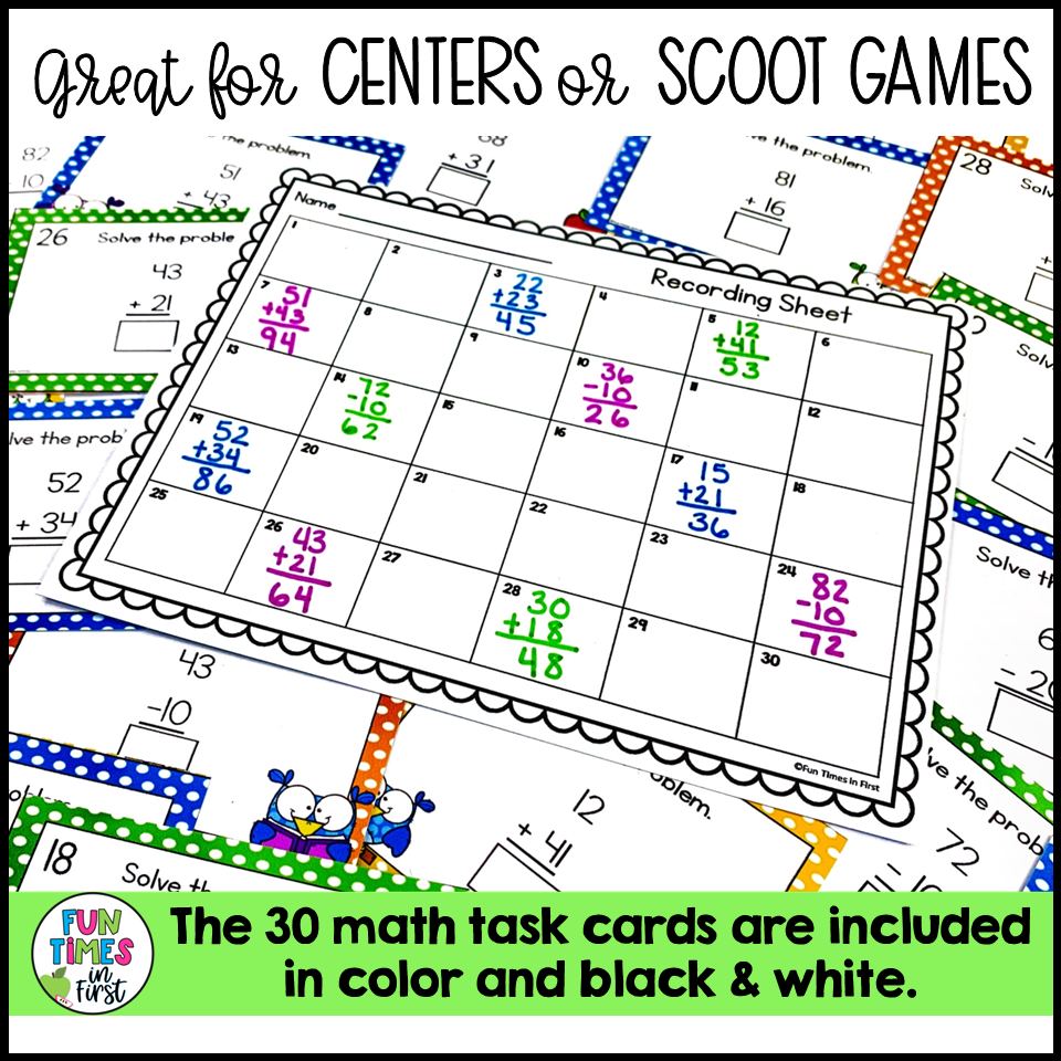 Two Digit Addition and Subtraction Math Task Cards No Regrouping | Made ...