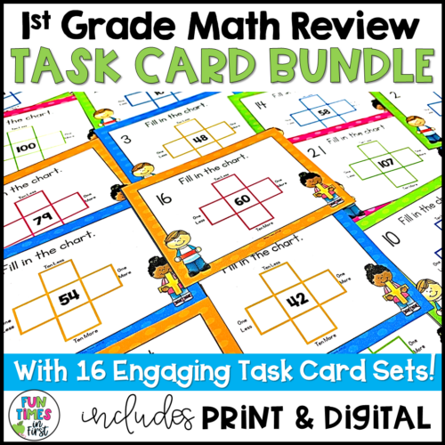 First Grade Math Review Task Cards Bundle Math Scoot Games Print ...