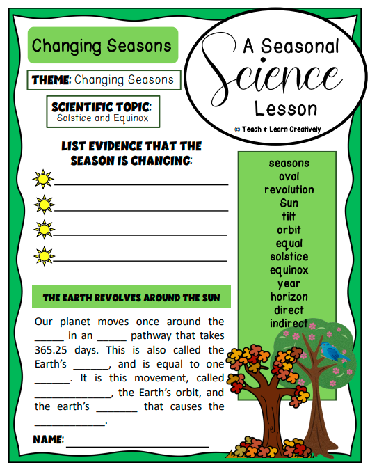 Earth's Seasons (Spring Summer Fall Winter) Science Lesson and ...
