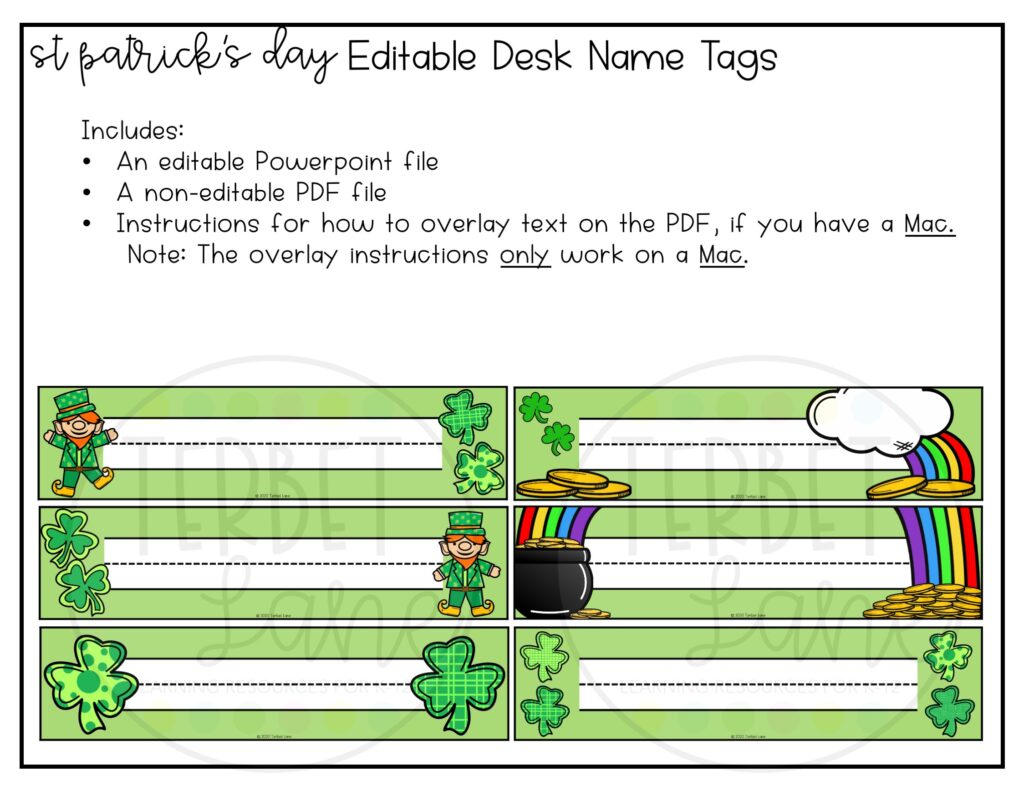Editable St. Patricks Day Desk Name Tags | Cubby Tags | Locker Labels ...