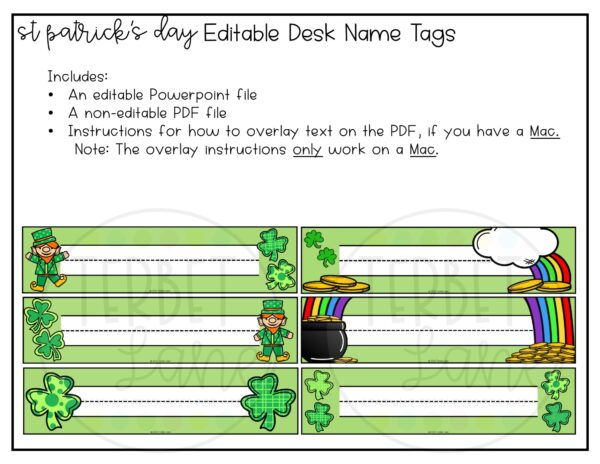 Editable St. Patricks Day Desk Name Tags | Cubby Tags | Locker Labels ...