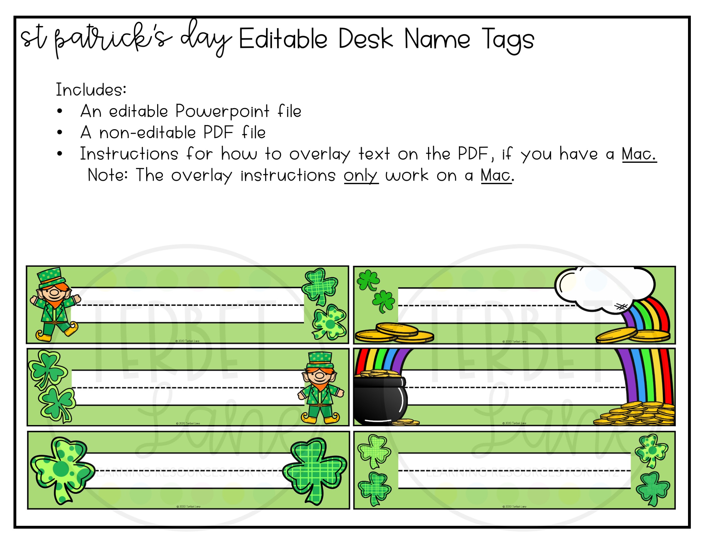 Editable St. Patricks Day Desk Name Tags | Cubby Tags | Locker Labels ...