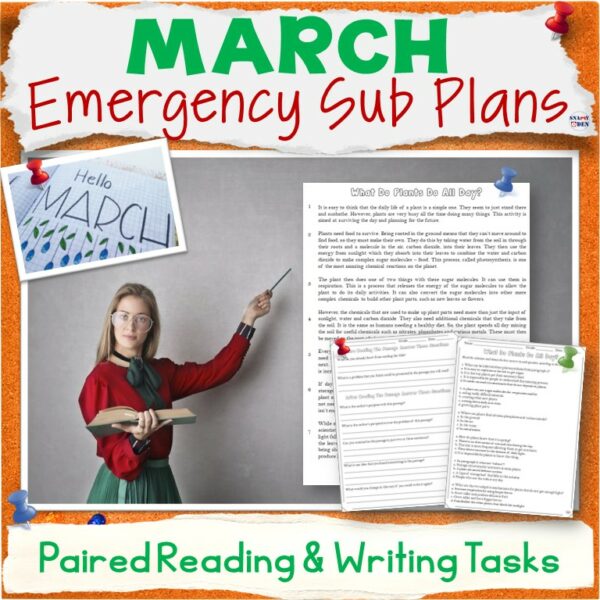 March Emergency Sub Plans Middle School ELA Activities and Worksheets ...