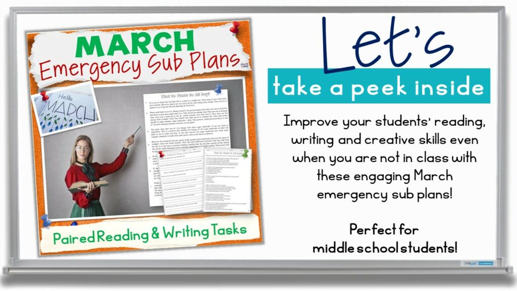 March Emergency Sub Plans Middle School ELA Activities and Worksheets ...