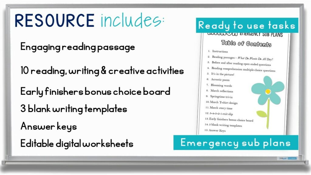 March Emergency Sub Plans Middle School ELA Activities and Worksheets ...