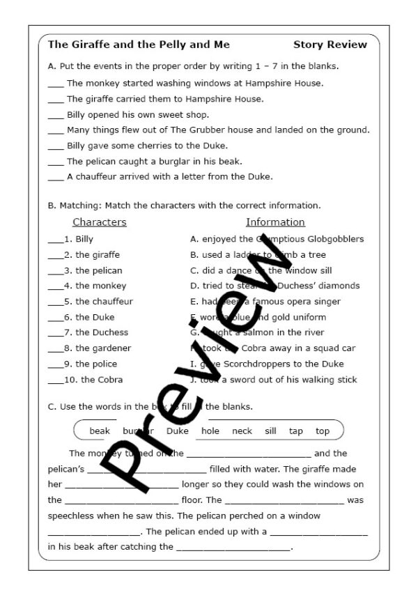 Roald Dahl "The Giraffe and the Pelly and Me" worksheets | Made By Teachers
