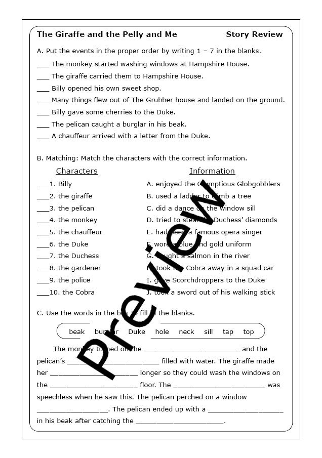 Roald Dahl "The Giraffe and the Pelly and Me" worksheets | Made By Teachers