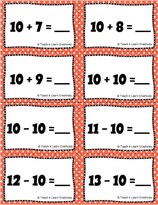 Math Tables 1 to 10 Flash Cards (Front and Back) with Sums to 20 | Made ...