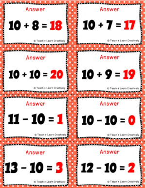 Math Tables 1 to 10 Flash Cards (Front and Back) with Sums to 20 | Made ...