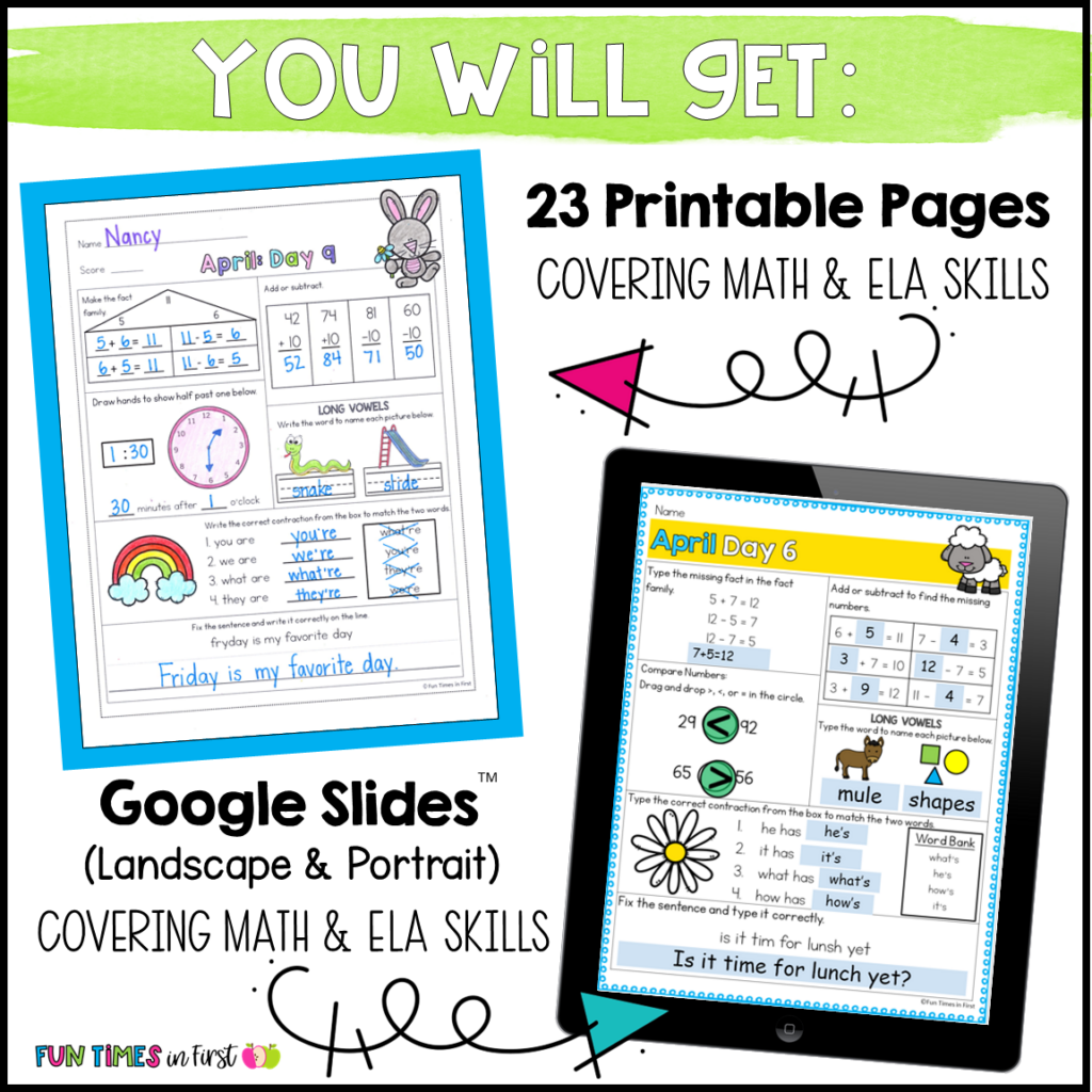 April Morning Work First Grade | Print and Digital for use in Google ...