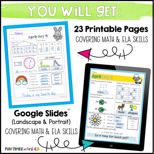 April Morning Work First Grade | Print and Digital for use in Google ...