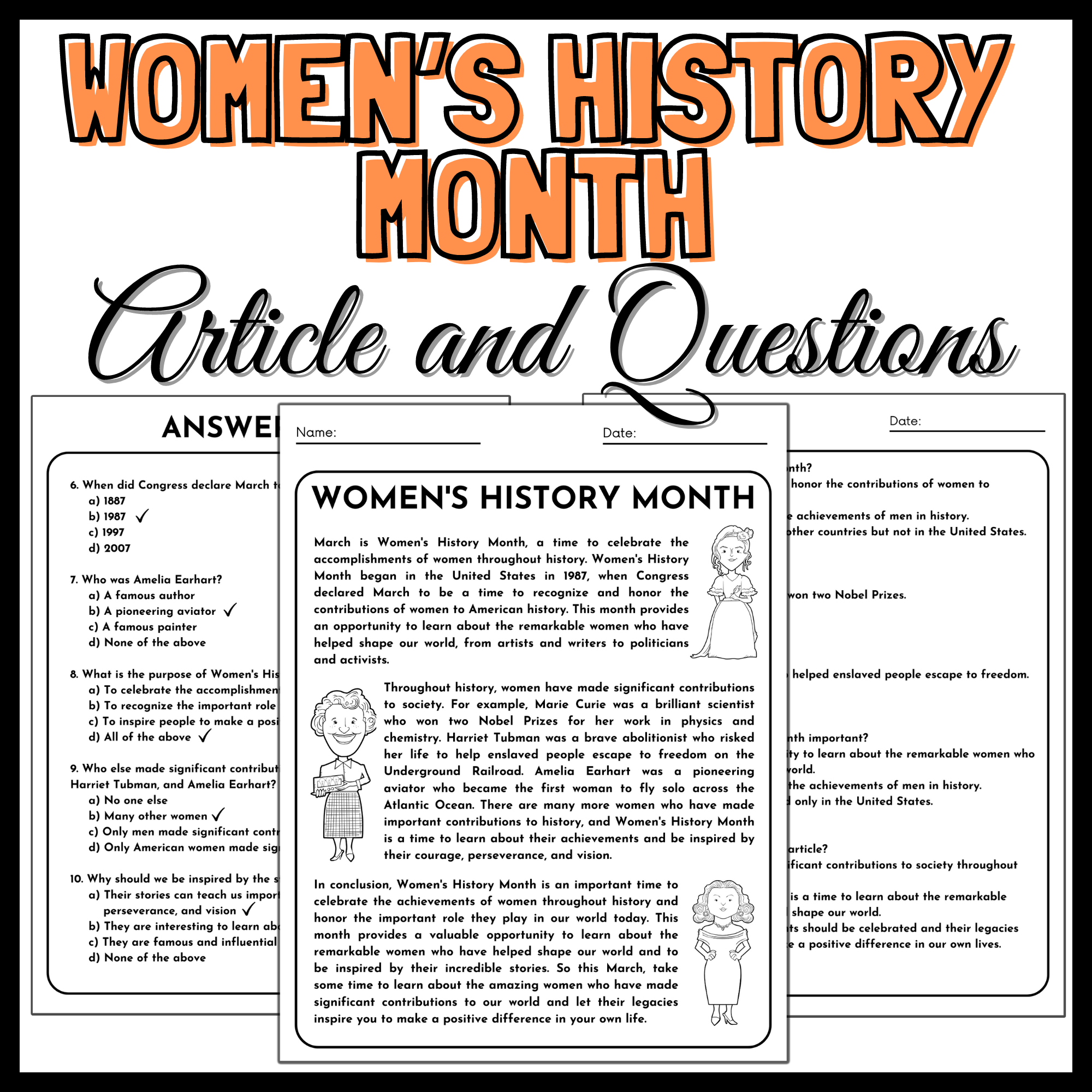 Women’s history Month Reading Comprehension | Article And Questions ...
