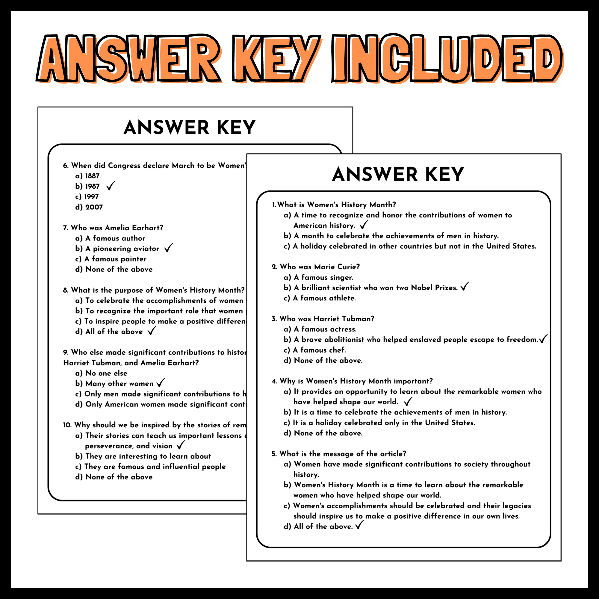 Women’s history Month Reading Comprehension | Article And Questions ...