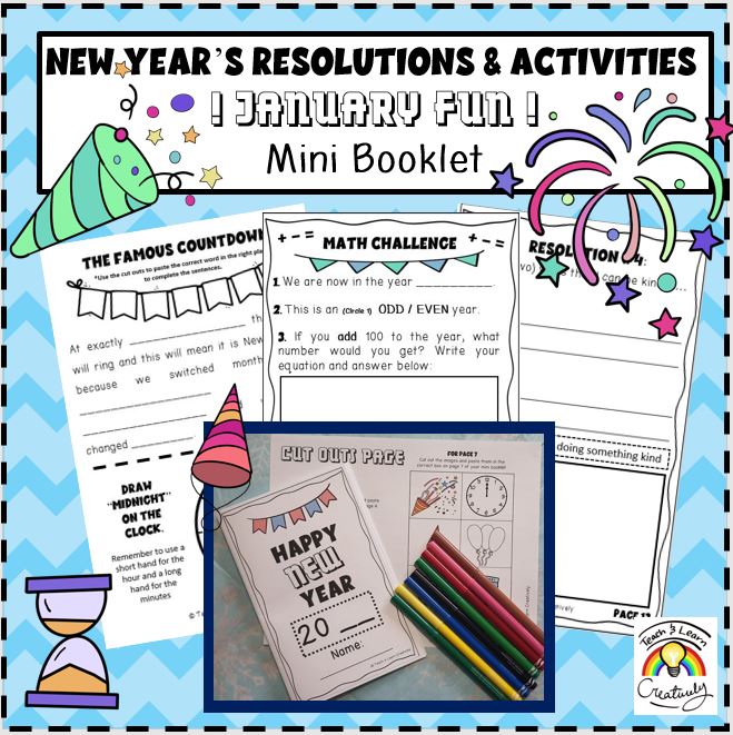 New Year's January Mini Fun Booklet with Resolutions | Made By Teachers