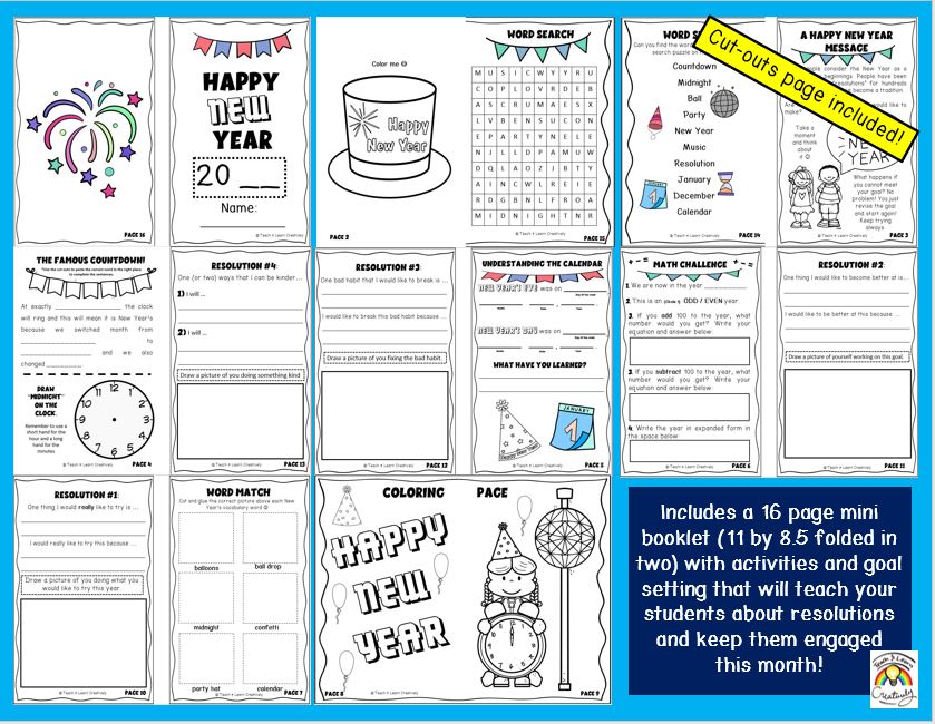 New Year's January Mini Fun Booklet with Resolutions | Made By Teachers