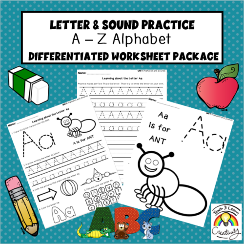 Letter and Sound Practice A-Z Alphabet (Differentiated Worksheets ...