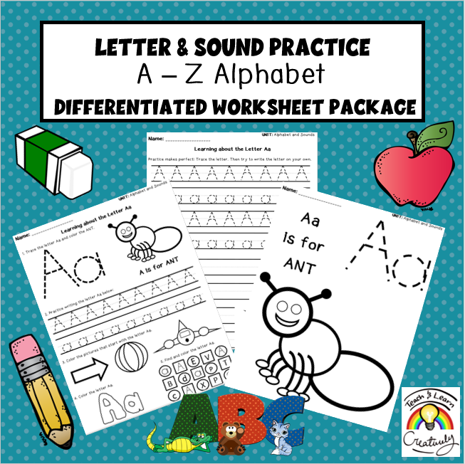 Letter and Sound Practice A-Z Alphabet (Differentiated Worksheets ...