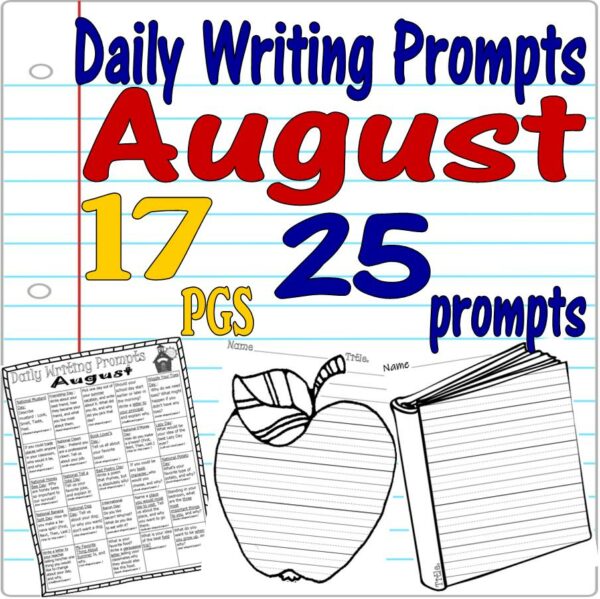 August Daily Journal Writing Prompts Varied Theme Shaped Primary Lines ...