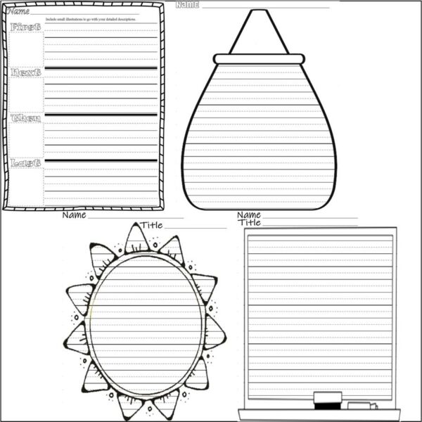 August Daily Journal Writing Prompts Varied Theme Shaped Primary Lines ...
