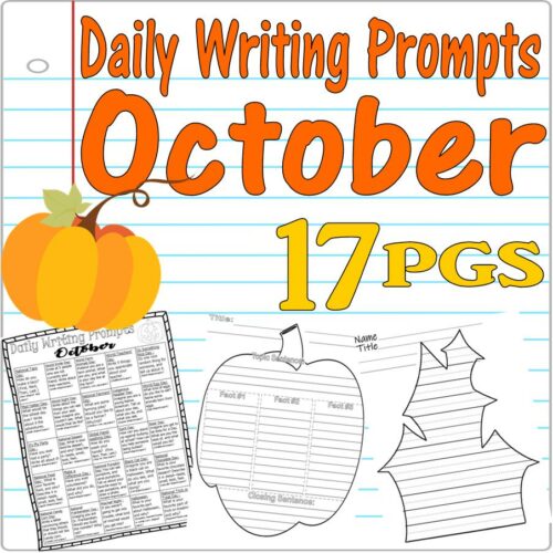 October Daily Journal 25 Writing Prompts Varied Theme Shaped Primary ...