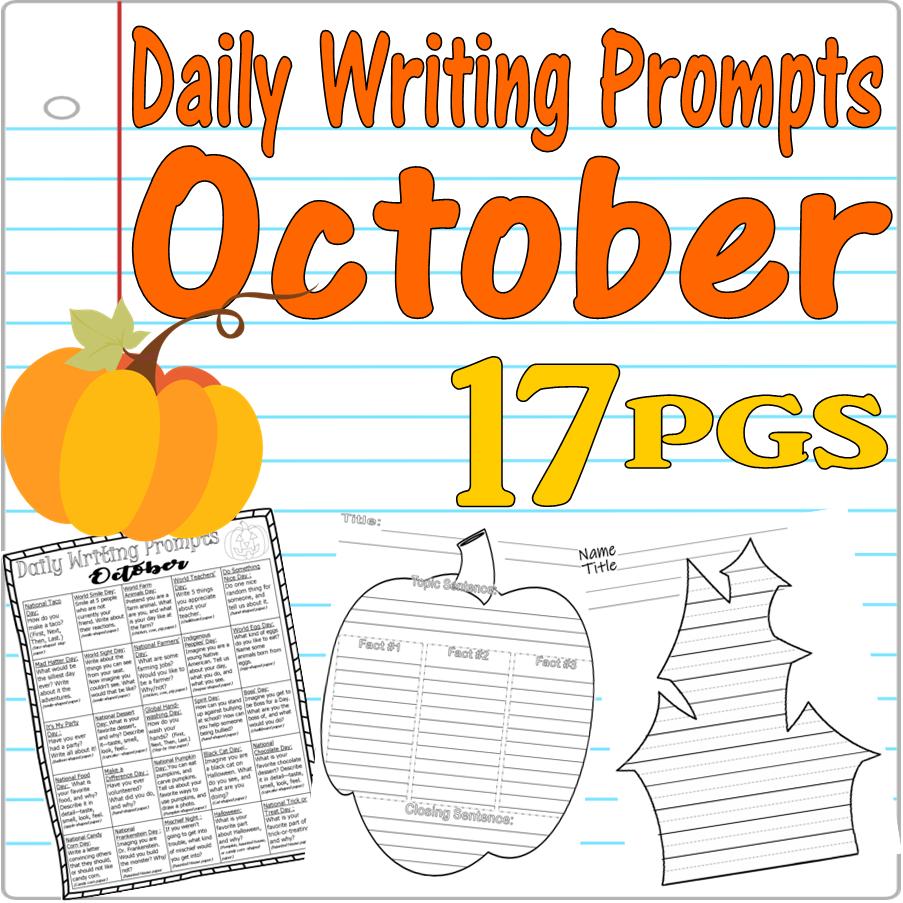 October Daily Journal 25 Writing Prompts Varied Theme Shaped Primary ...
