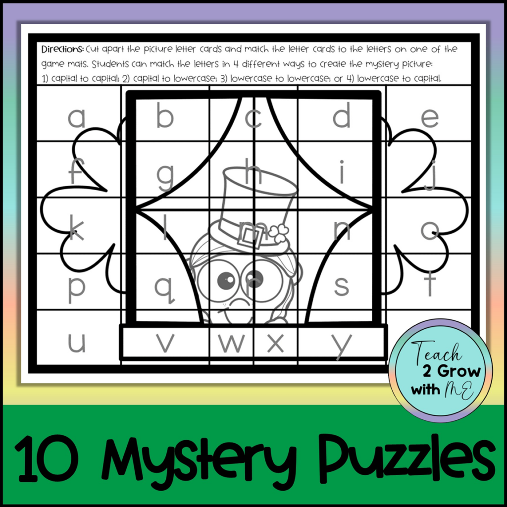 St. Patrick's Day Alphabet Match Mystery Puzzles for Kindergarten to ...