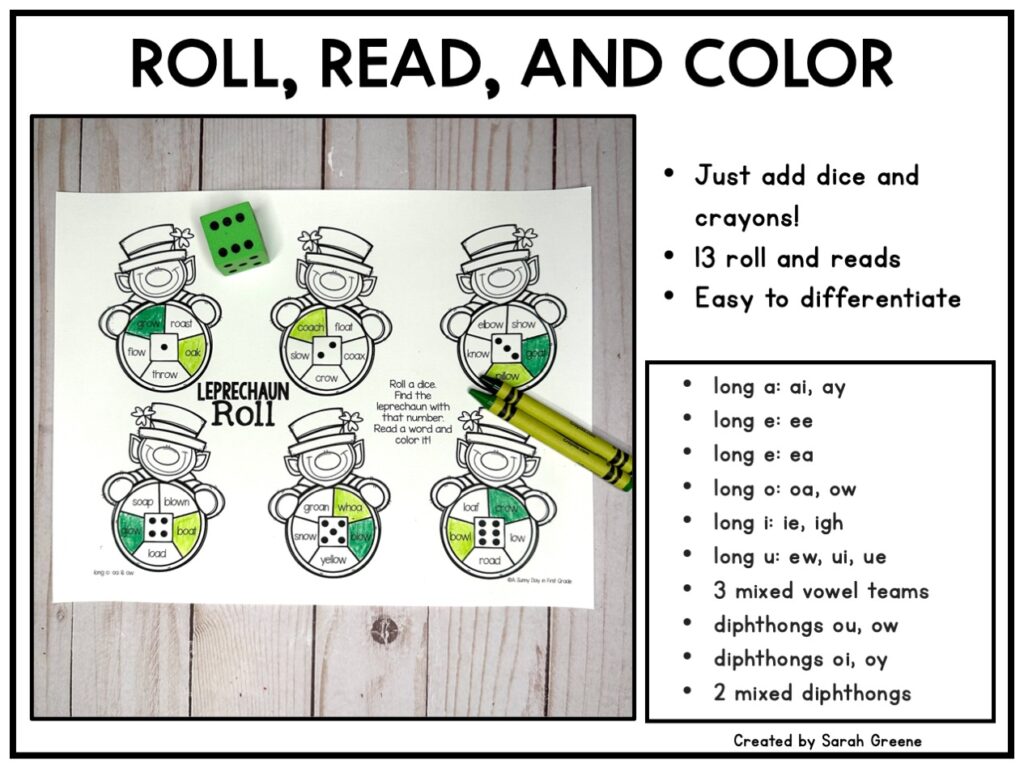 Vowel Teams & Diphthongs St. Patrick's Day Roll & Read Game | Made By ...