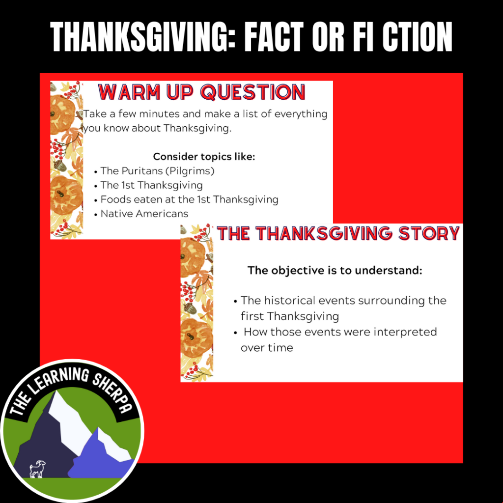 The First Thanksgiving Fact or Fiction | High School Holiday Lesson | 9 ...