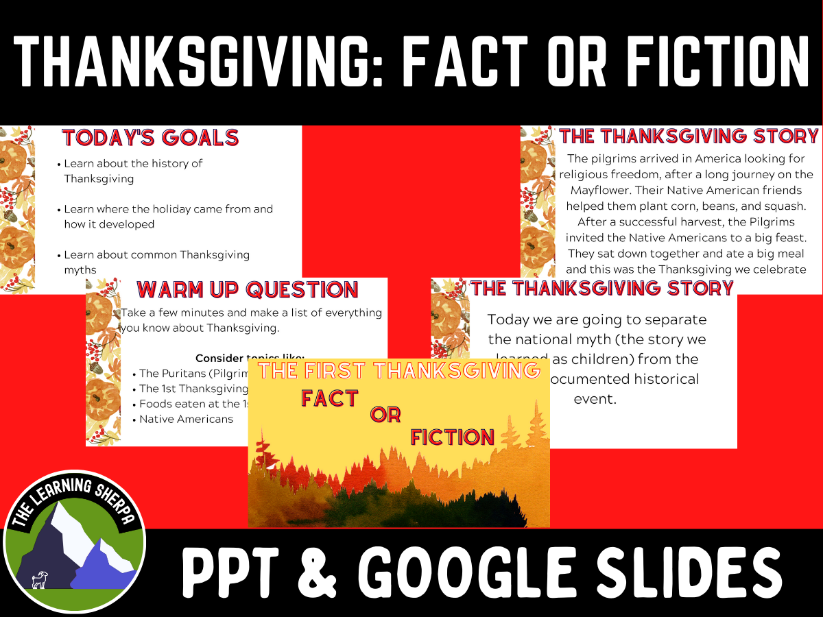 The First Thanksgiving Fact or Fiction | High School Holiday Lesson | 9 ...