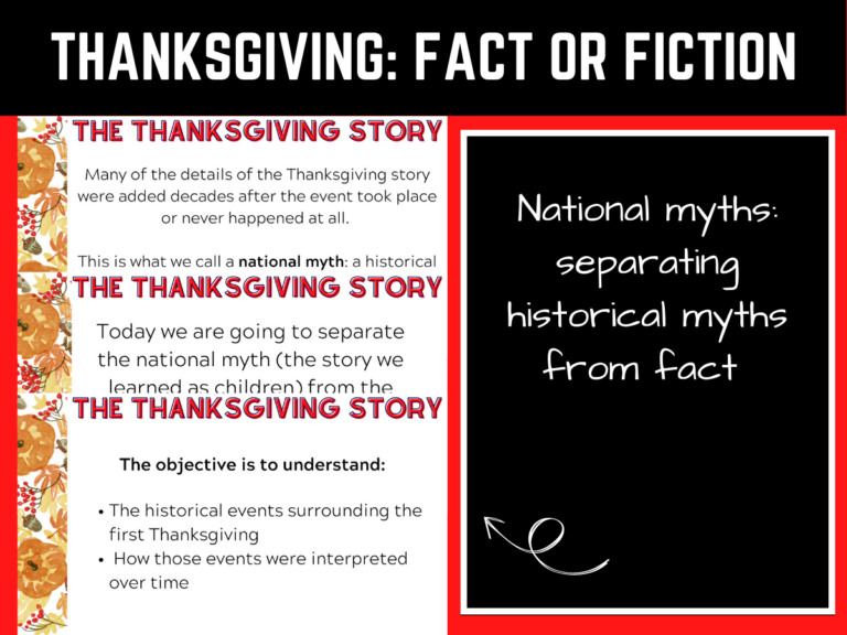 The First Thanksgiving Fact or Fiction | High School Holiday Lesson | 9 ...