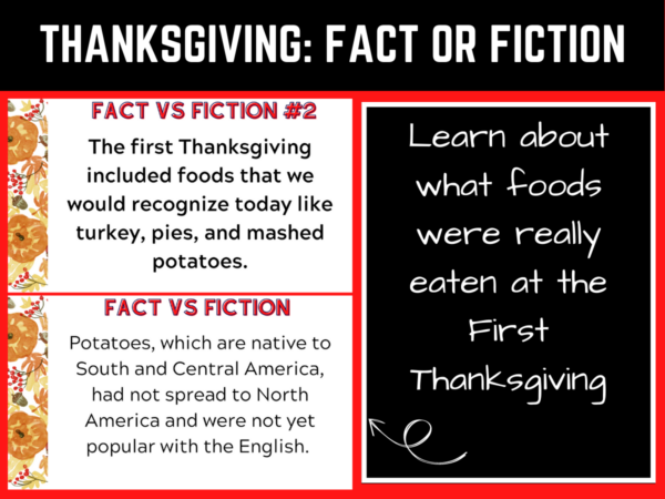 The First Thanksgiving Fact or Fiction | High School Holiday Lesson | 9 ...
