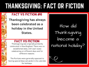 The First Thanksgiving Fact or Fiction | High School Holiday Lesson | 9 ...