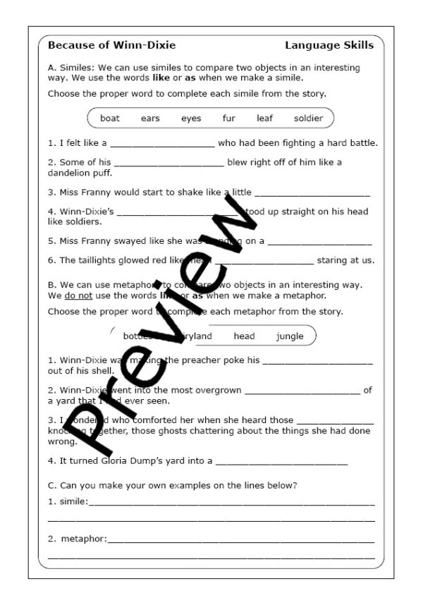Kate DiCamillo "Because of Winn-Dixie" worksheets | Made By Teachers