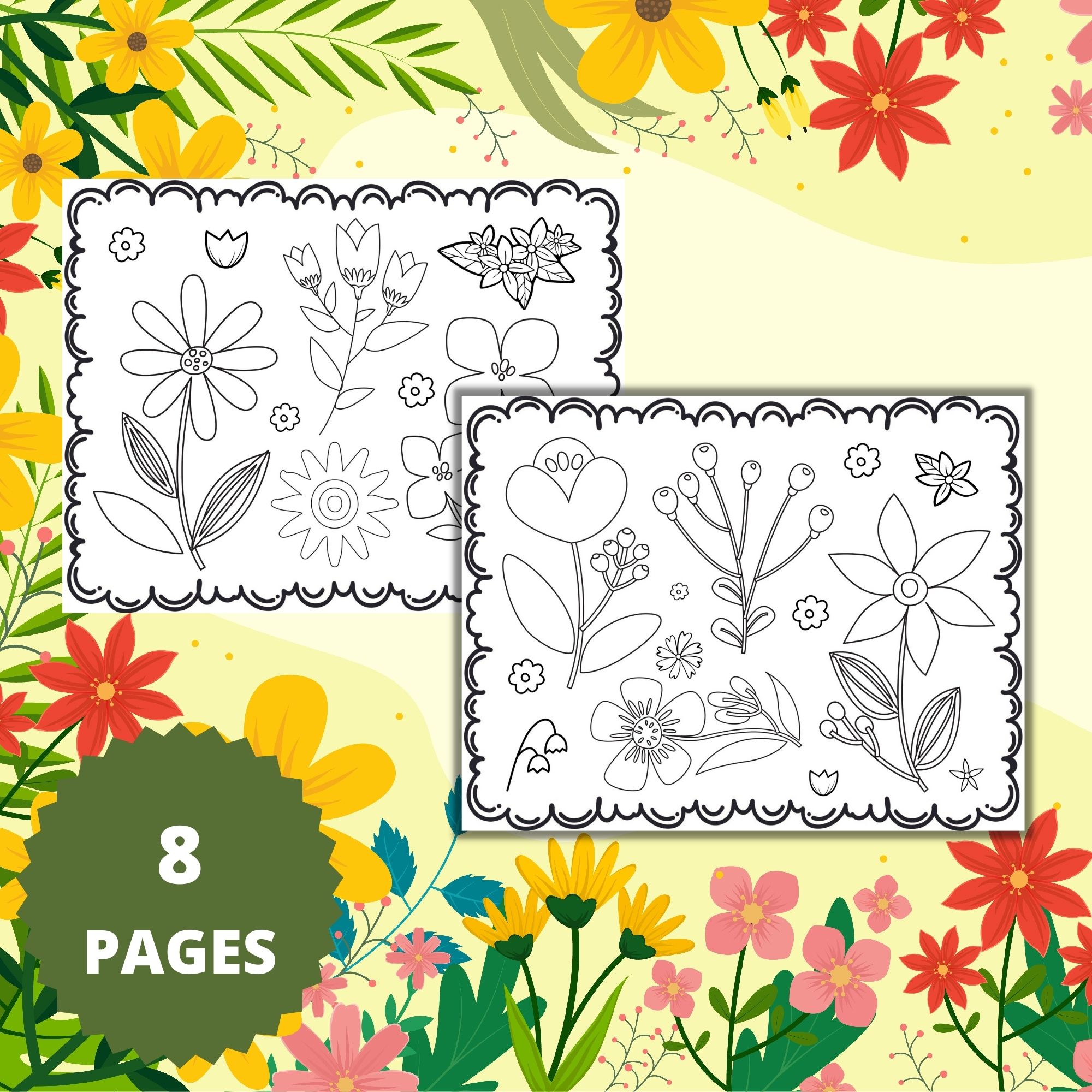 Flowers Coloring Pages Set, Spring Coloring Pages, Printable Flowers ...