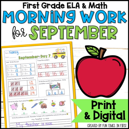1st Grade September Morning Work Math & ELA Spiral Review - Printable ...