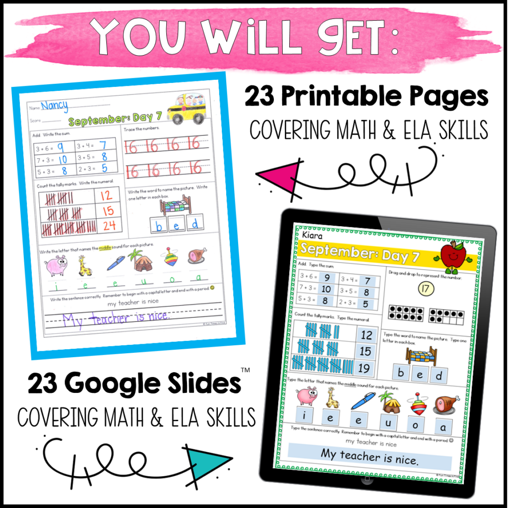 1st Grade September Morning Work Math & ELA Spiral Review - Printable ...